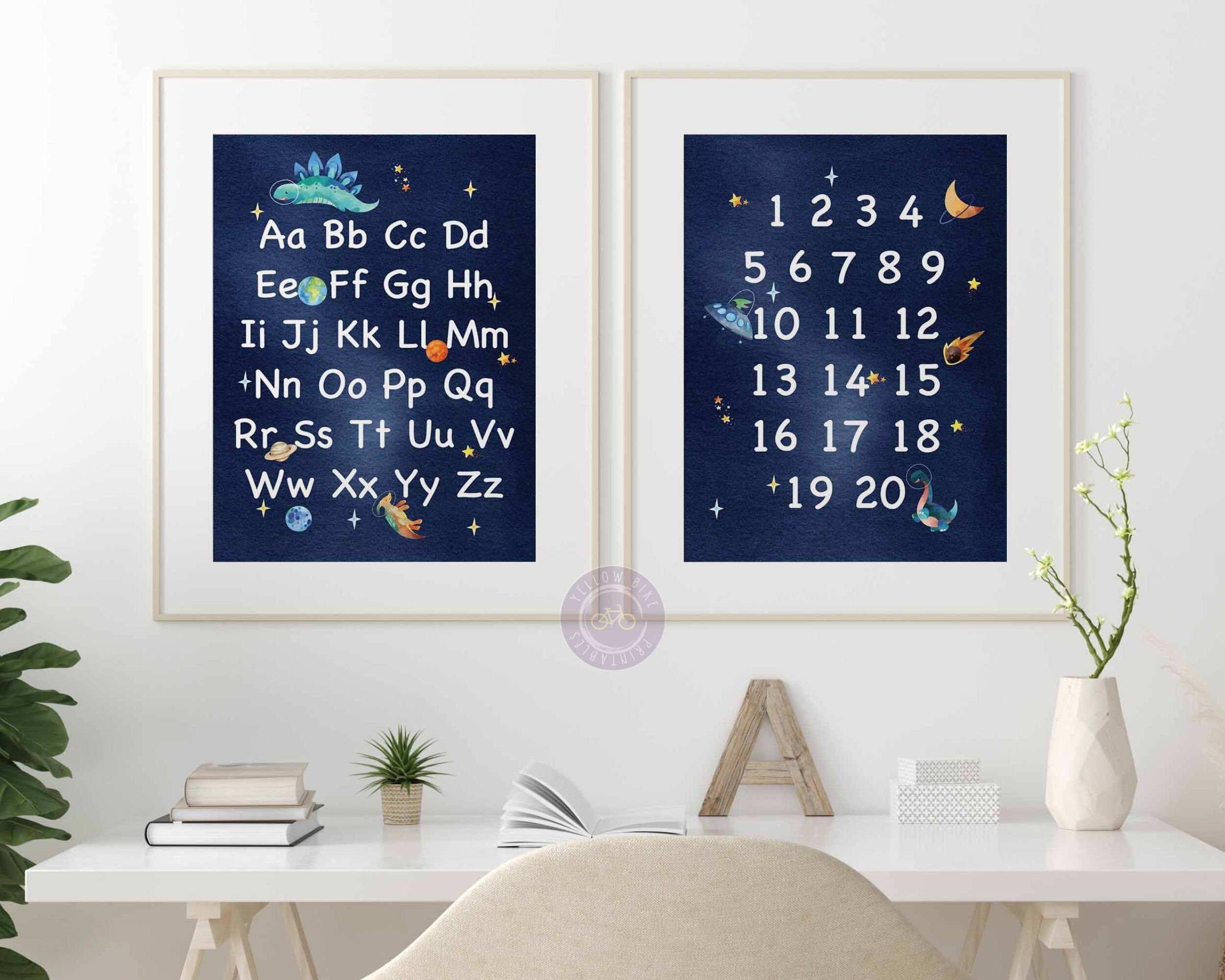 English Alphabet and Numbers Posters, Prints for Space Themed Playroom ...