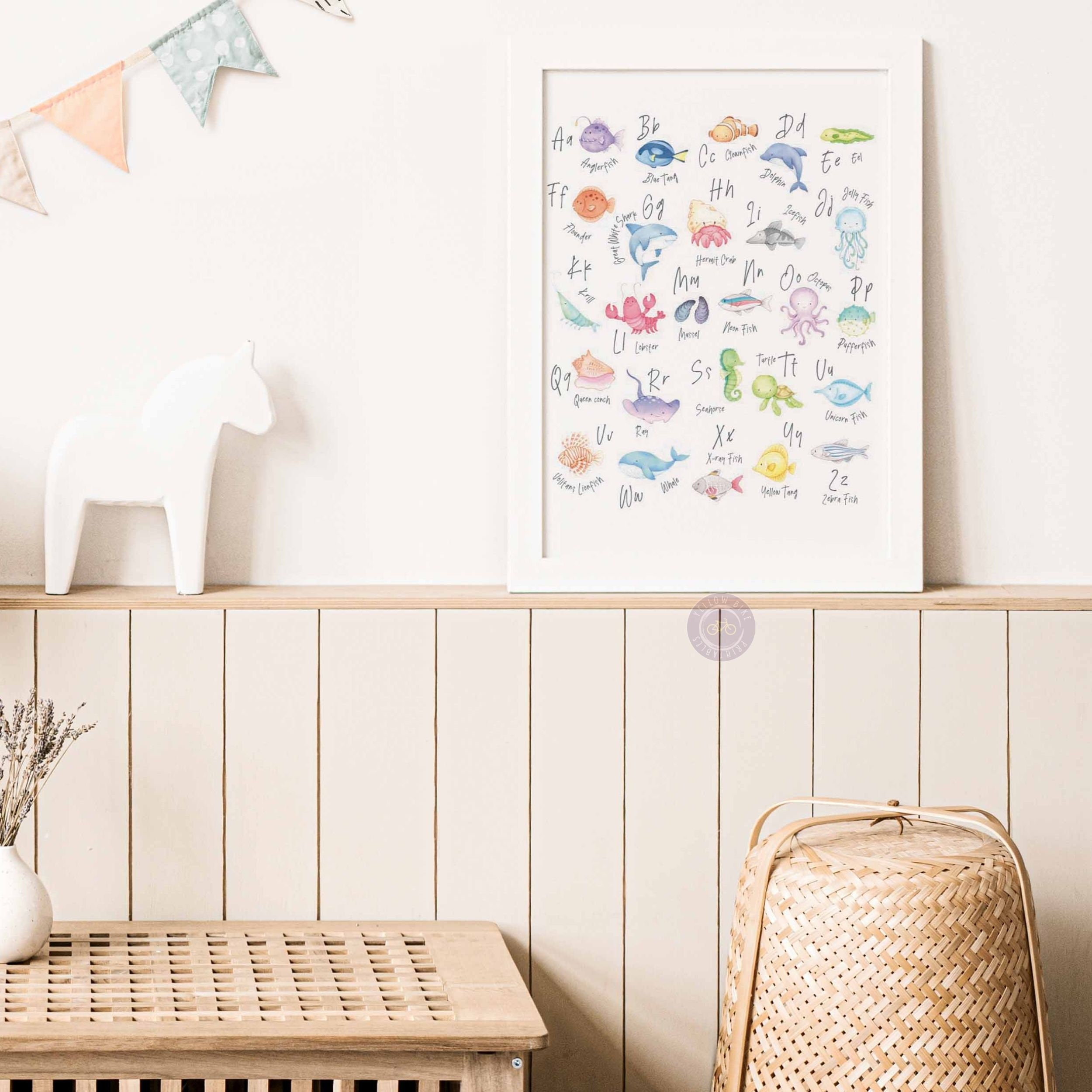 Ocean Themed Alphabet Poster, English Alphabet Print, Neutral ...