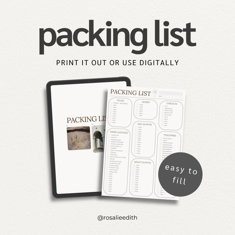 Travel Packing List | Travel Checklist | Packing Checklist | Travel ...