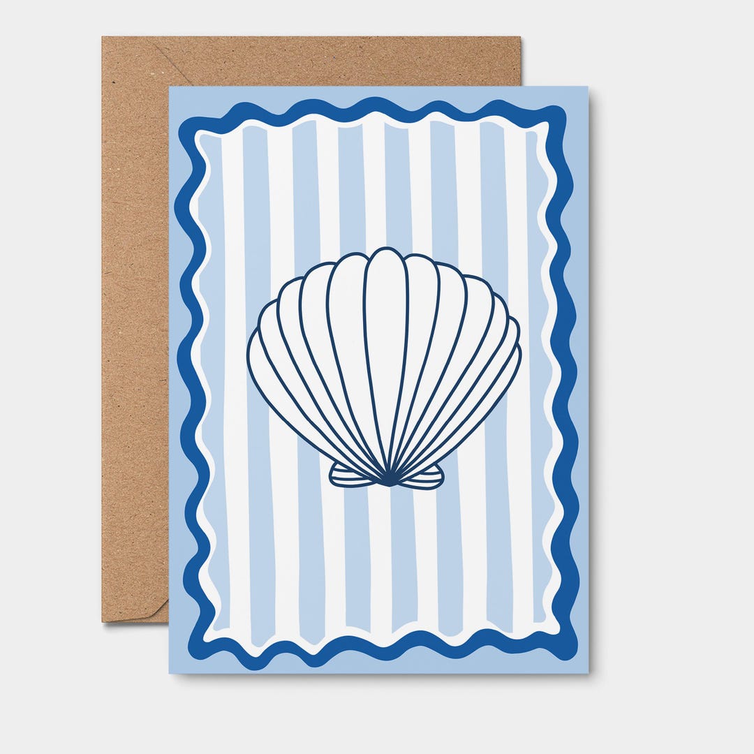Greeting Card // Coastal Shell Aesthetic, Sea Shell, Stripe, Wavy ...