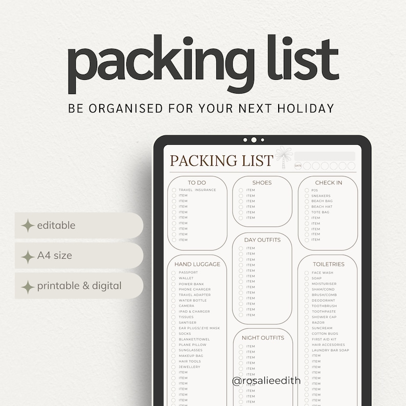 Travel Packing List | Travel Checklist | Packing Checklist | Travel ...