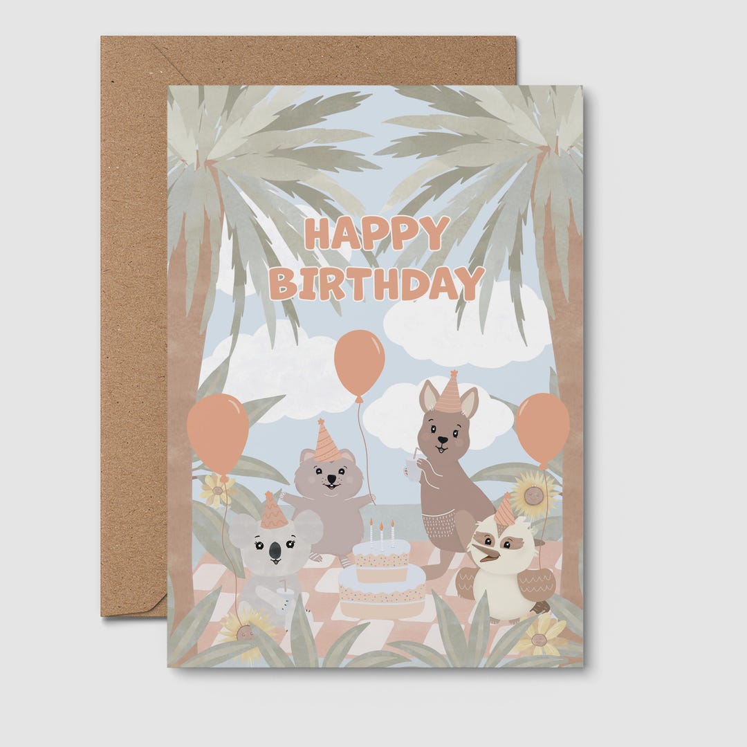 Happy Birthday Card | Australiana, Kids Birthday, Cute Card, Kangaroo ...