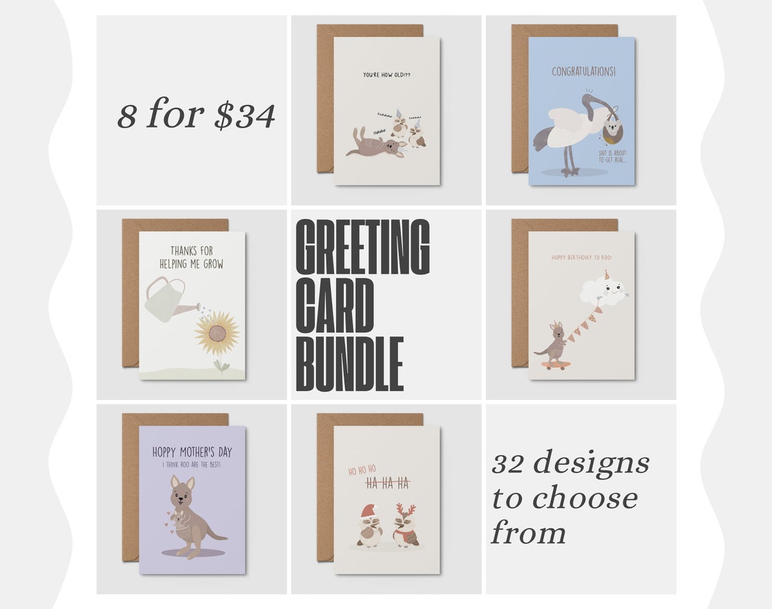 8 GREETING CARD BUNDLE Card Pack, Card Multipack, Assorted Cards, Cute ...
