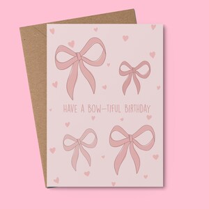 COQUETTE BIRTHDAY CARD | Bow-tiful Birthday | Simple Pink Bow Design ...