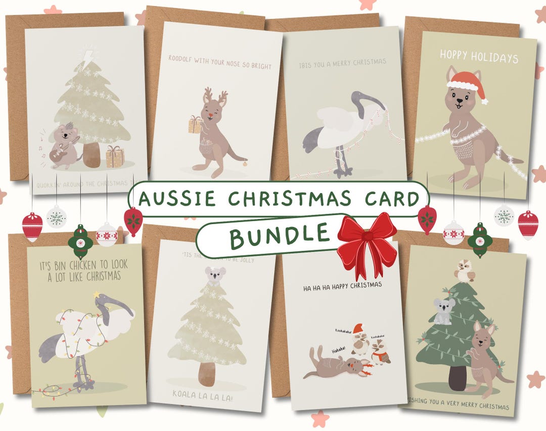 Aussie CHRISTMAS CARD PACK Includes 8 Designs, Card Bundle, Xmas Cards ...