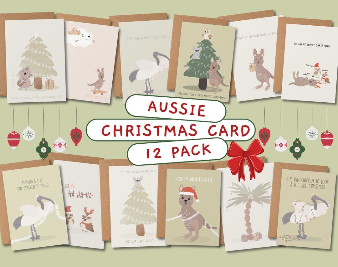 Australian CHRISTMAS CARD BUNDLE Includes 12 Designs, Card Pack, Xmas ...