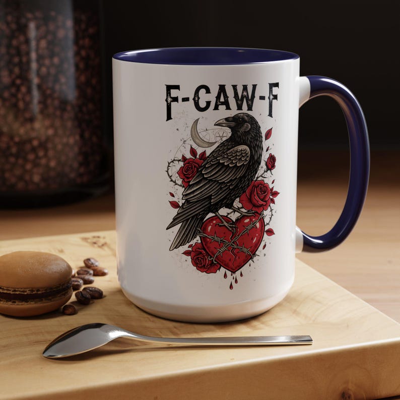 F-CAW-F Raven Mug, Gothic Witchy Coffee Mug, Dark Humor Occult Crow Mug ...
