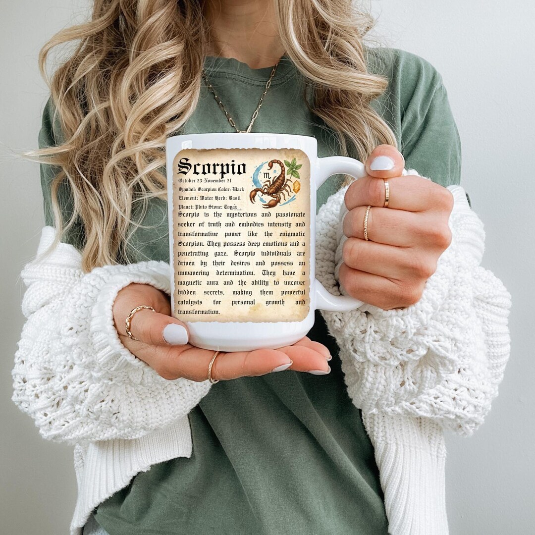Scorpio Zodiac Sign Mug, Old English Astrology Coffee Cup, Vintage ...