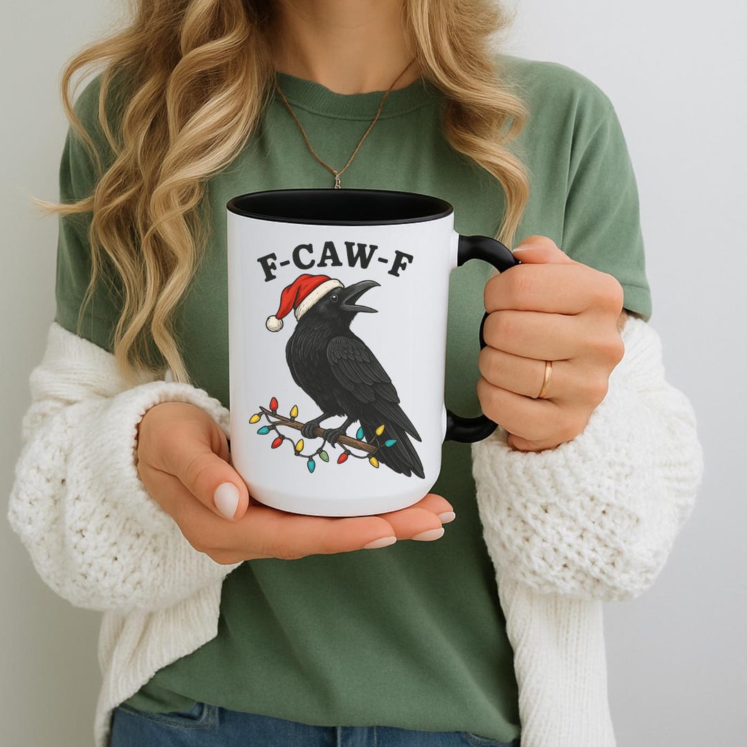 F-CAW-F Raven Christmas Coffee Cup, Funny Holiday Accent Mug, Gothic ...