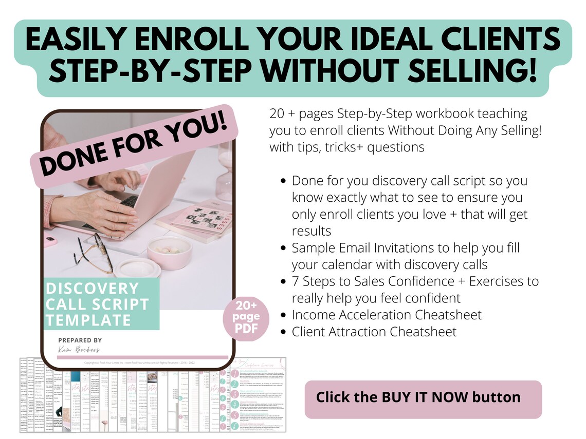 Discovery Call Script Planner for Service Providers Done for You With Workbook to Easily Enroll ...