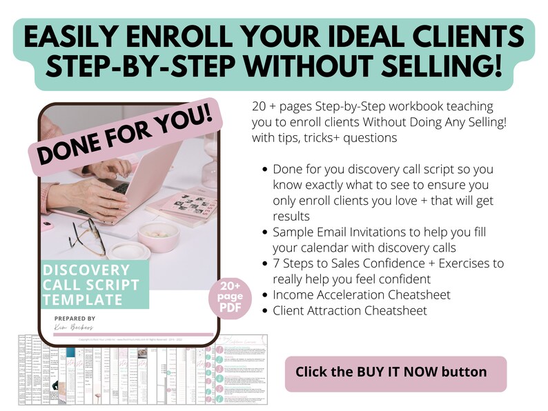 Discovery Call Script Planner for Service Providers Done for You With Workbook to Easily Enroll ...