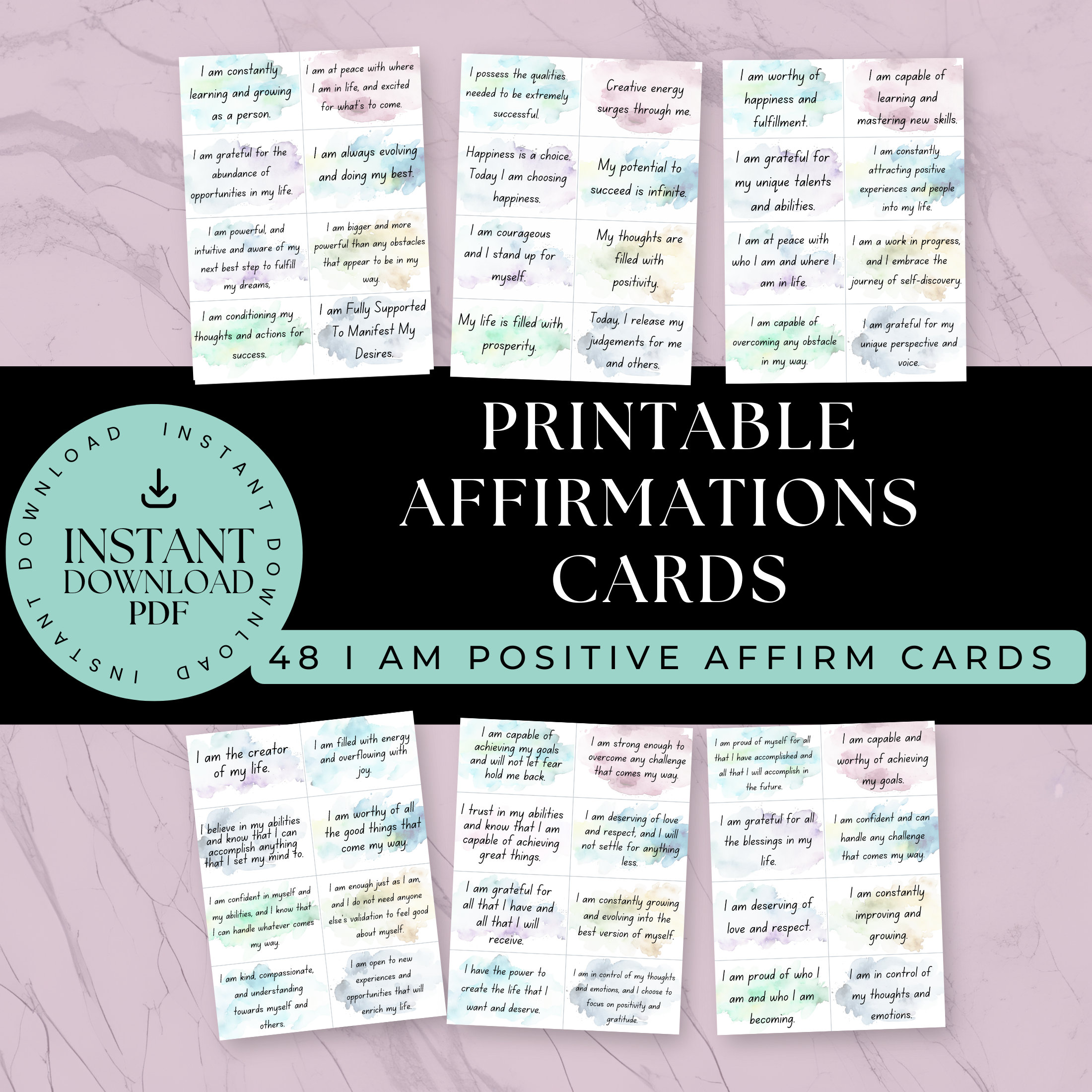 I Am Affirmation Cards Printable Mindfulness Cards Self Care Printables ...