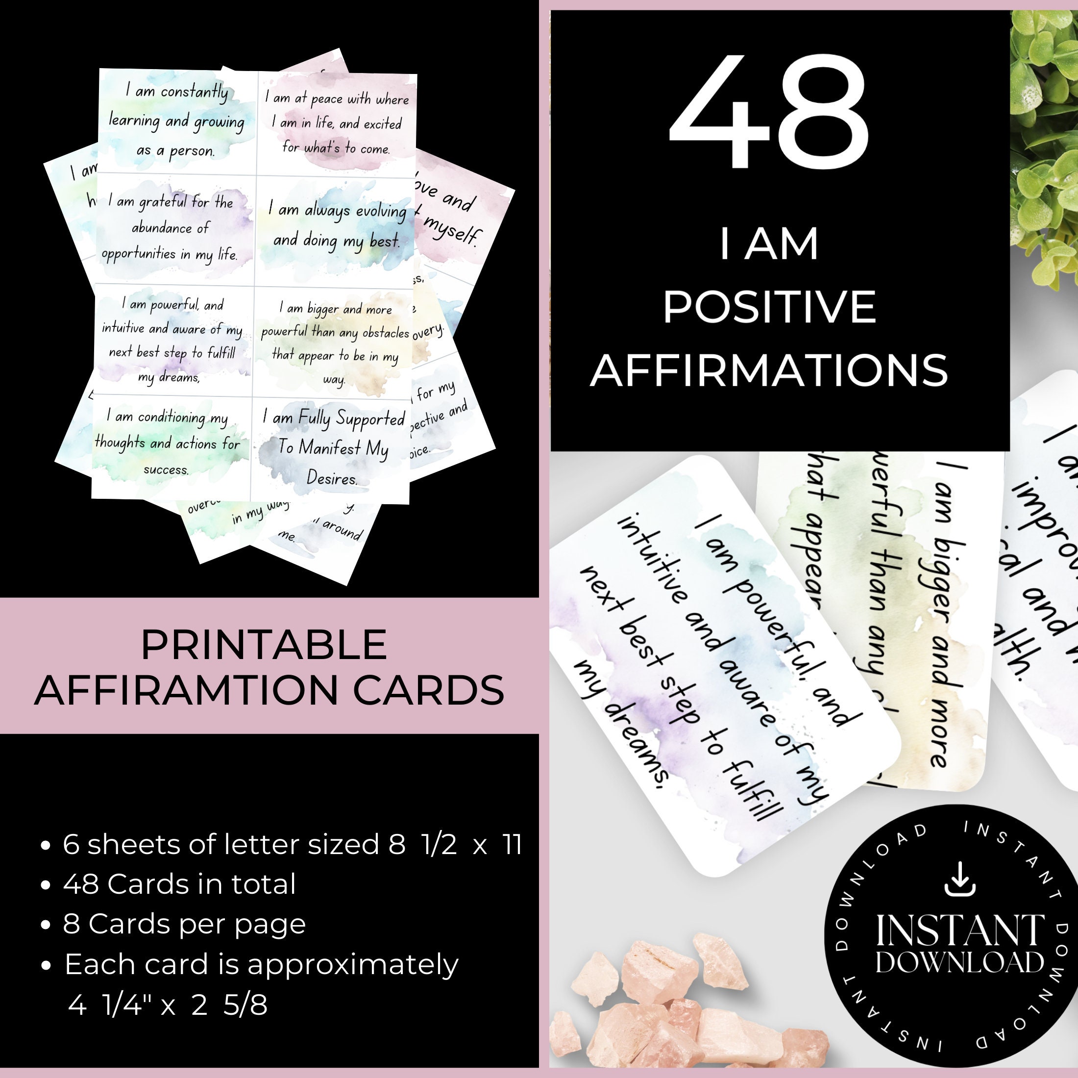 I Am Affirmation Cards Printable Mindfulness Cards Self Care Printables ...