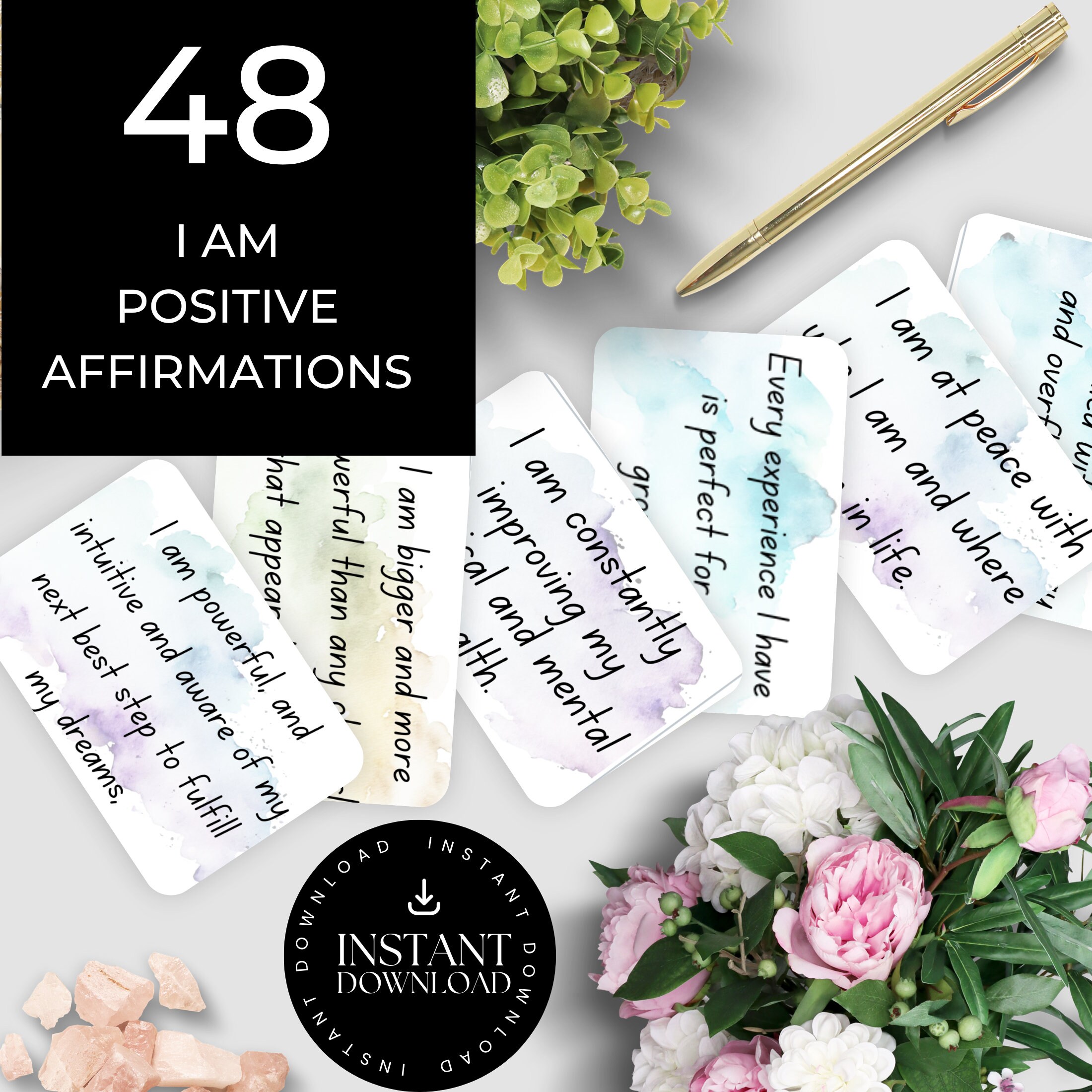 I Am Affirmation Cards Printable Mindfulness Cards Self Care Printables ...