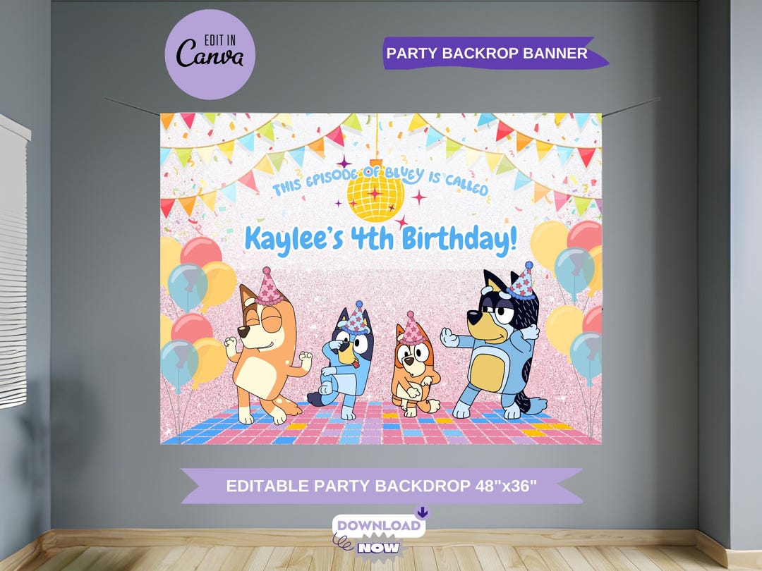 Editable Bluey Birthday Banner, Bluey Party Decor, Kids Birthday Banner ...