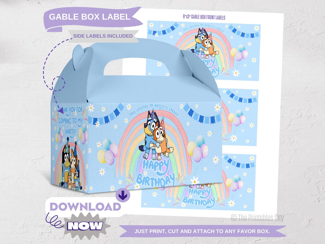 Buy INSTANT DOWNLOAD Bluey Gable Box Label, Bluey Birthday Party Decor ...