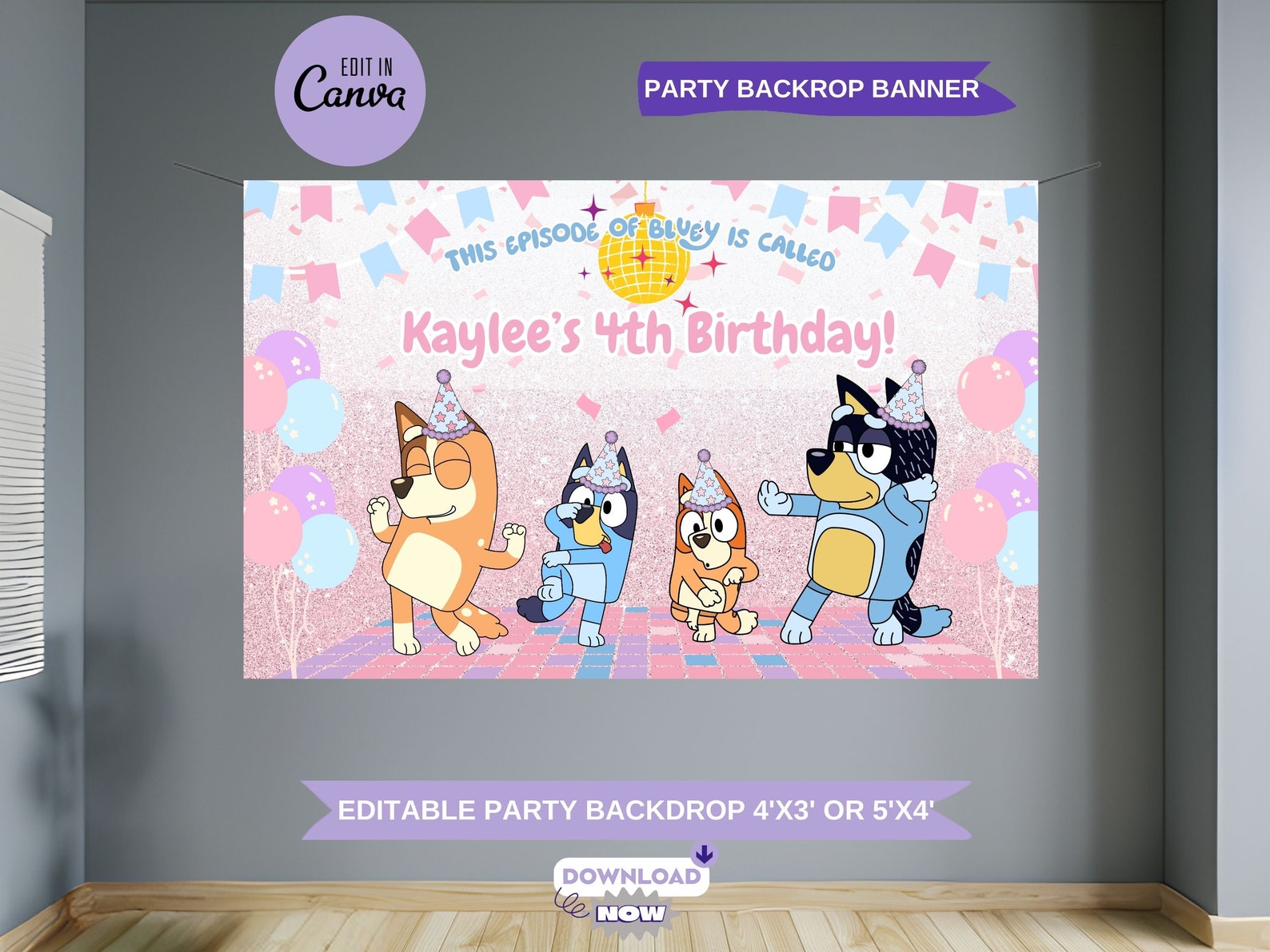 Editable Bluey Birthday Banner, Bluey Party Decor, Kids Birthday Banner ...