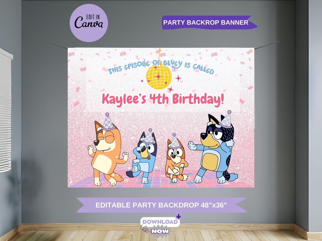 Editable Bluey Birthday Banner, Bluey Party Decor, Kids Birthday Banner ...