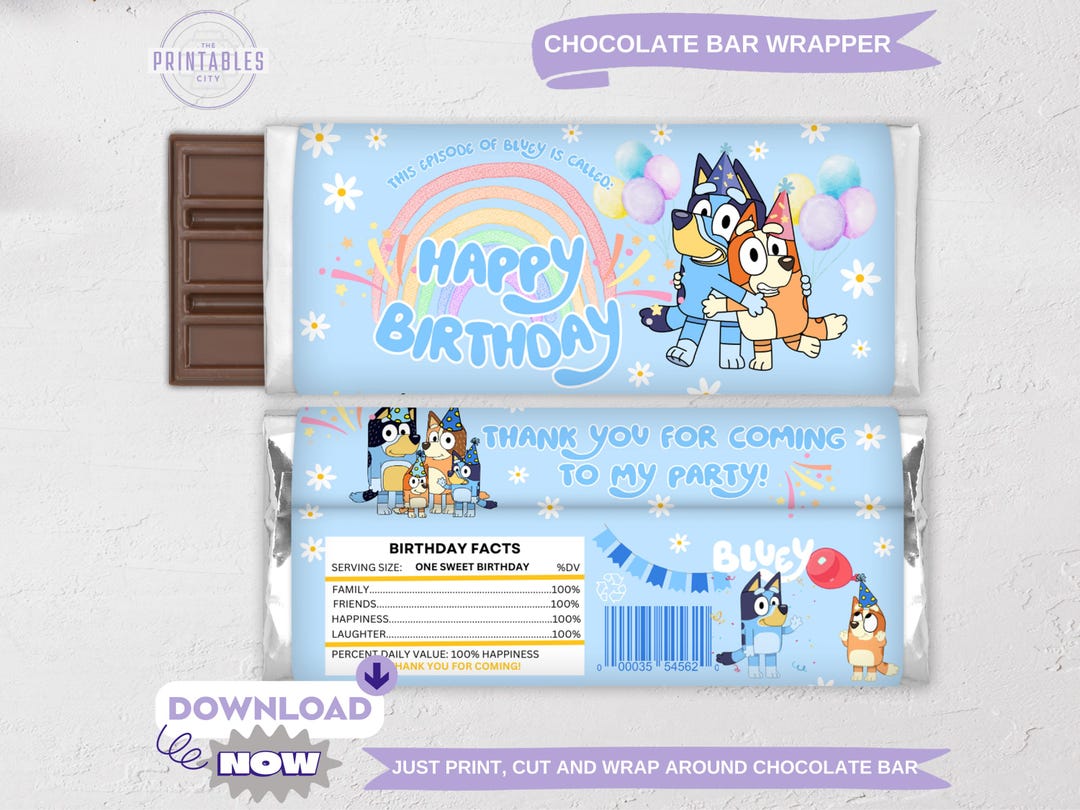 Instant Download Bluey Chocolate Wrapper, Bluey Birthday Printable ...