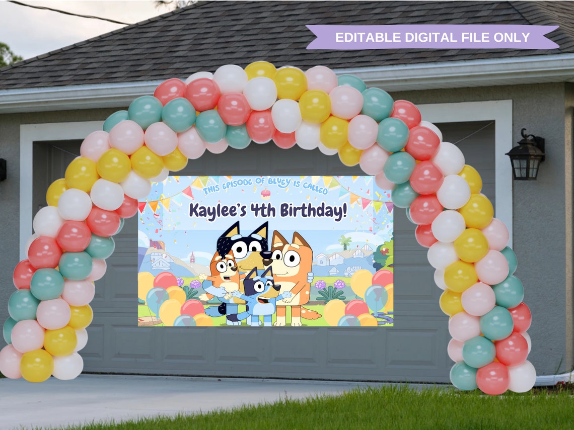 Editable Bluey Birthday Banner, Bluey Party Decor, Kids Birthday Banner ...