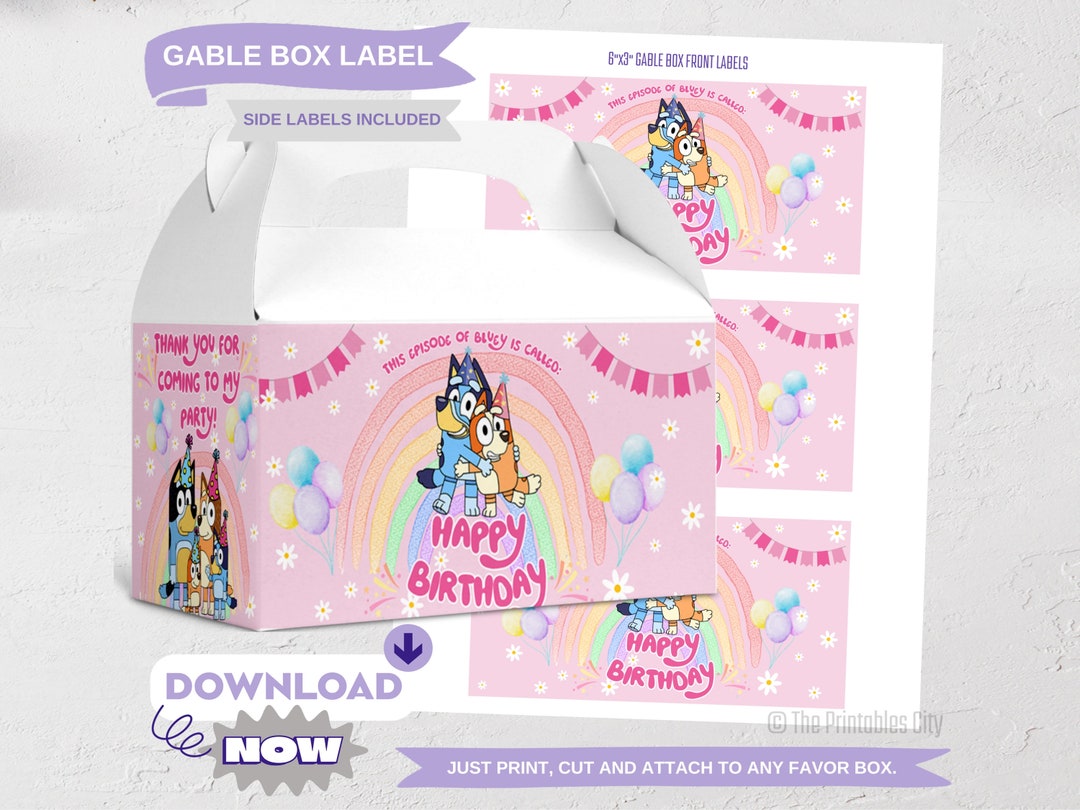 INSTANT DOWNLOAD Bluey Gable Box Label, Bluey Birthday Party Decor ...