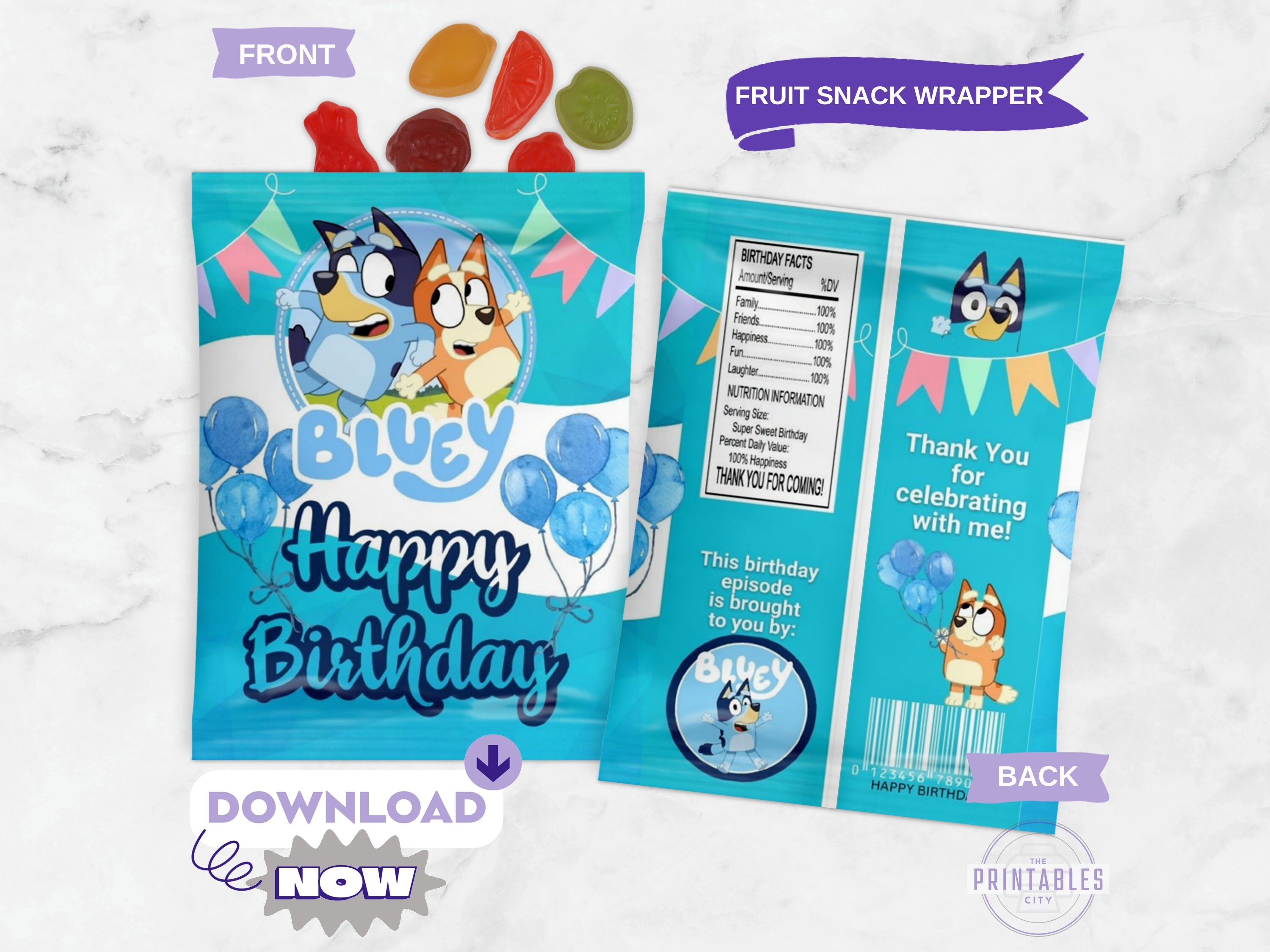 Bluey Fruit Snacks for Birthday Party, Kids Birthday Printable ...