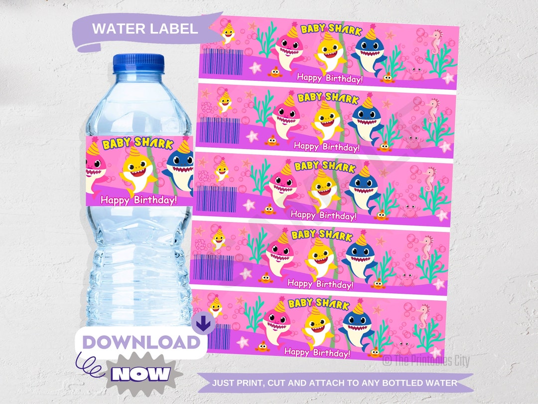INSTANT Download, Baby Shark Water Label, Shark Birthday Printable ...