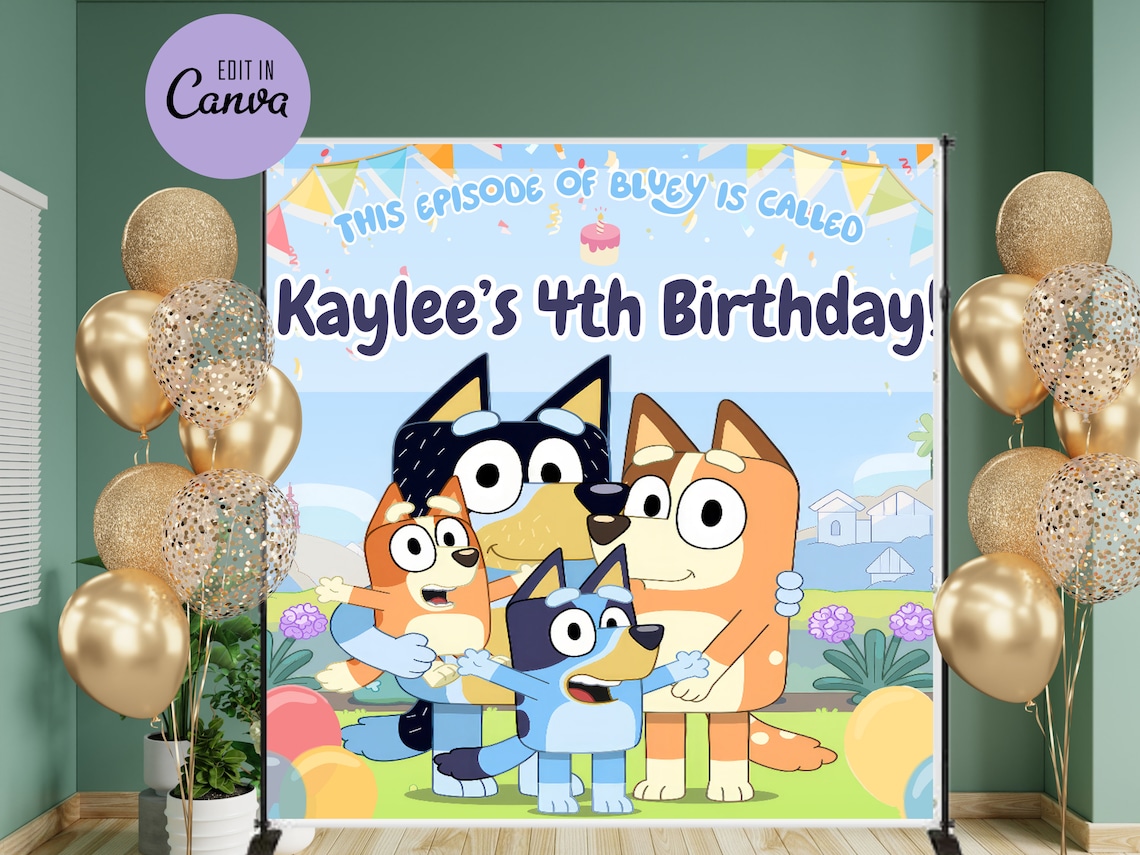 Editable Bluey Birthday Banner, Bluey Party Decor, Kids Birthday Banner ...