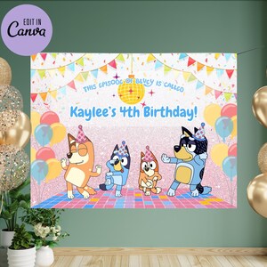 Editable Bluey Birthday Banner, Bluey Party Decor, Kids Birthday Banner ...