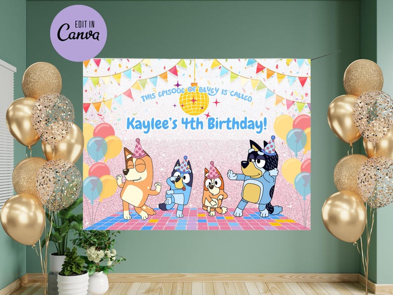 Editable Bluey Birthday Banner, Bluey Party Decor, Kids Birthday Banner ...