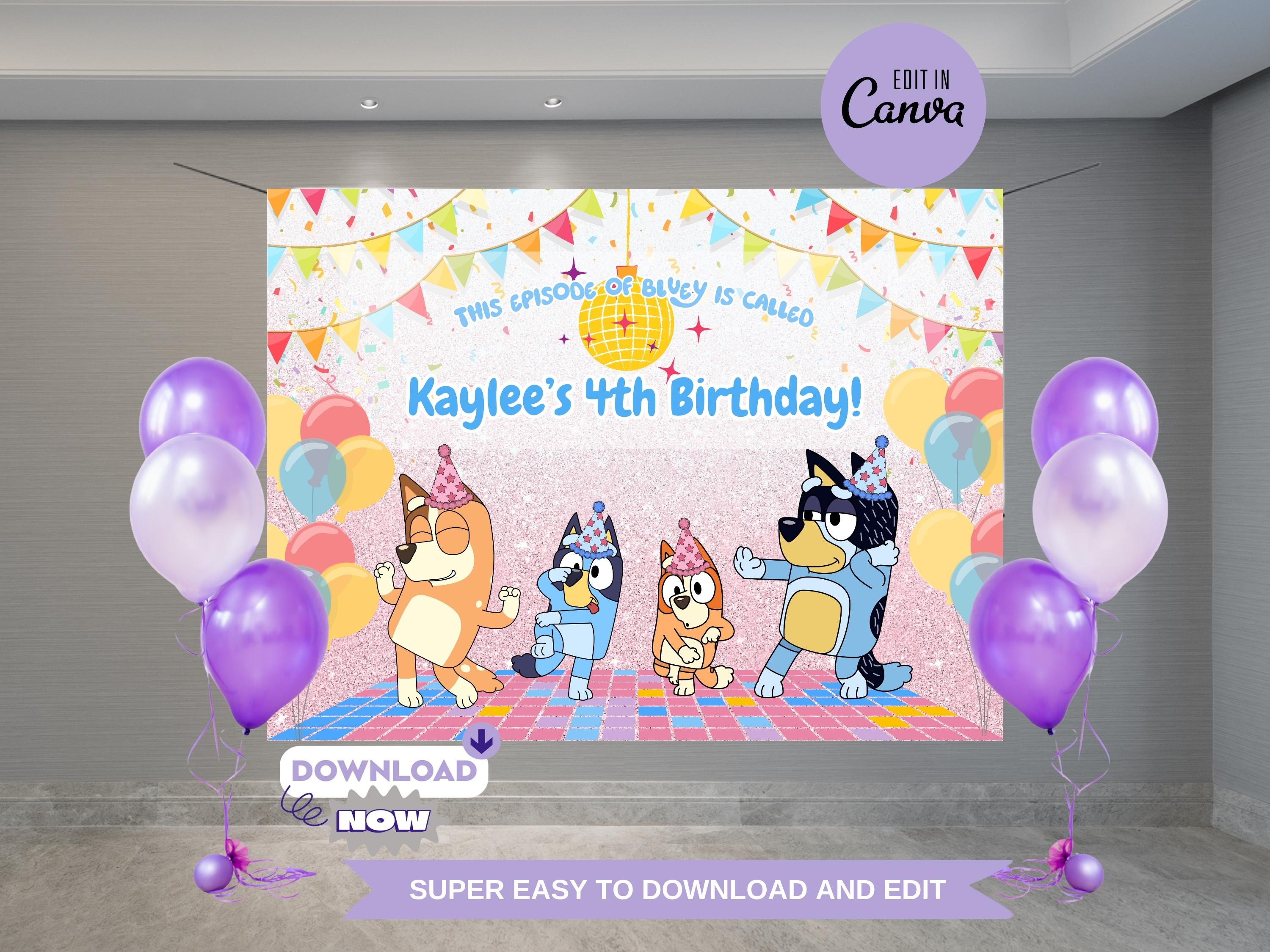 Editable Bluey Birthday Banner, Bluey Party Decor, Kids Birthday Banner ...