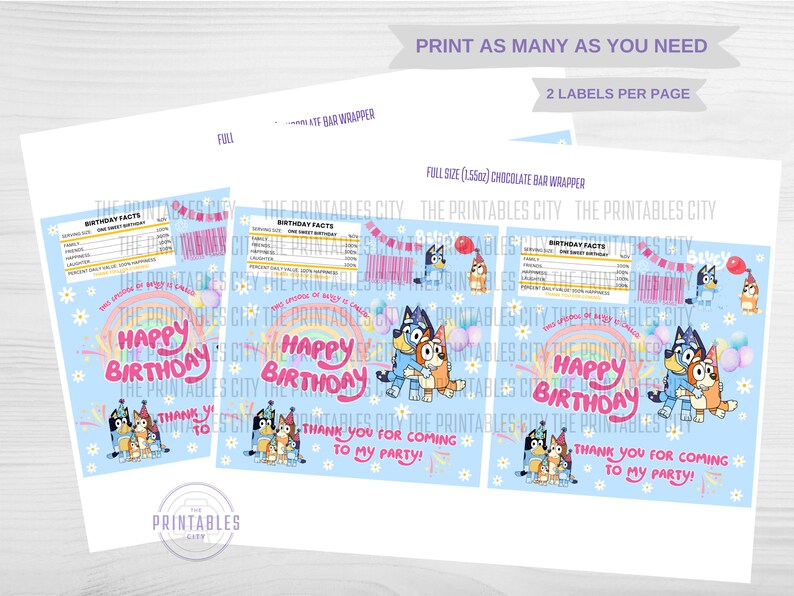 INSTANT DOWNLOAD Bluey Chocolate Bar Wrapper, Bluey Birthday Party ...