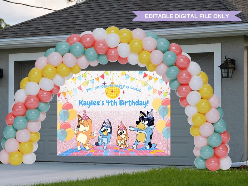 Editable Bluey Birthday Banner, Bluey Party Decor, Kids Birthday Banner ...