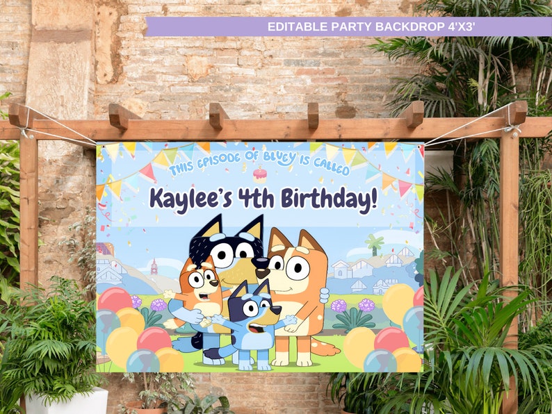 Editable Bluey Birthday Banner, Bluey Party Decor, Kids Birthday Banner ...