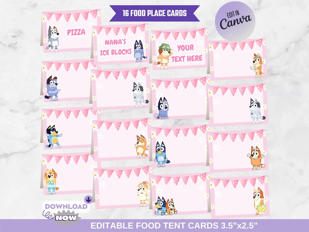 INSTANT Download Editable Food Tent, Bluey Place Cards, Bluey Food Tent ...