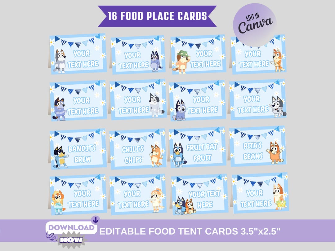INSTANT Download Editable Food Tent, Bluey Place Cards, Bluey Food Tent ...