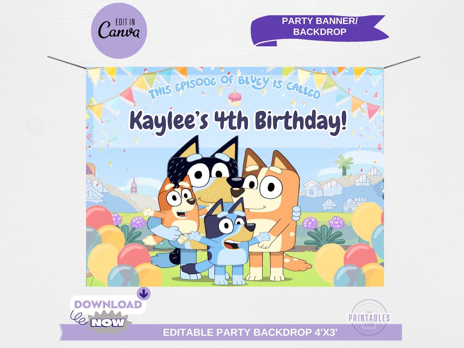 Editable Bluey Birthday Banner, Bluey Party Decor, Kids Birthday Banner ...