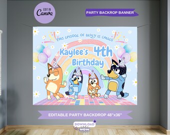 Editable Bluey Birthday Banner, Bluey Party Decor, Kids Birthday Banner ...