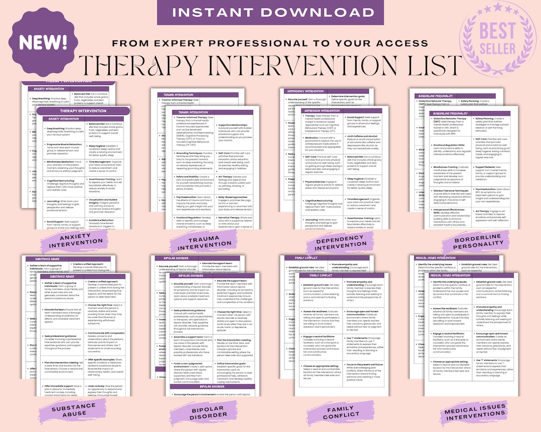 Therapeutic Interventions, Therapy Intervention List, Therapist Cheat ...