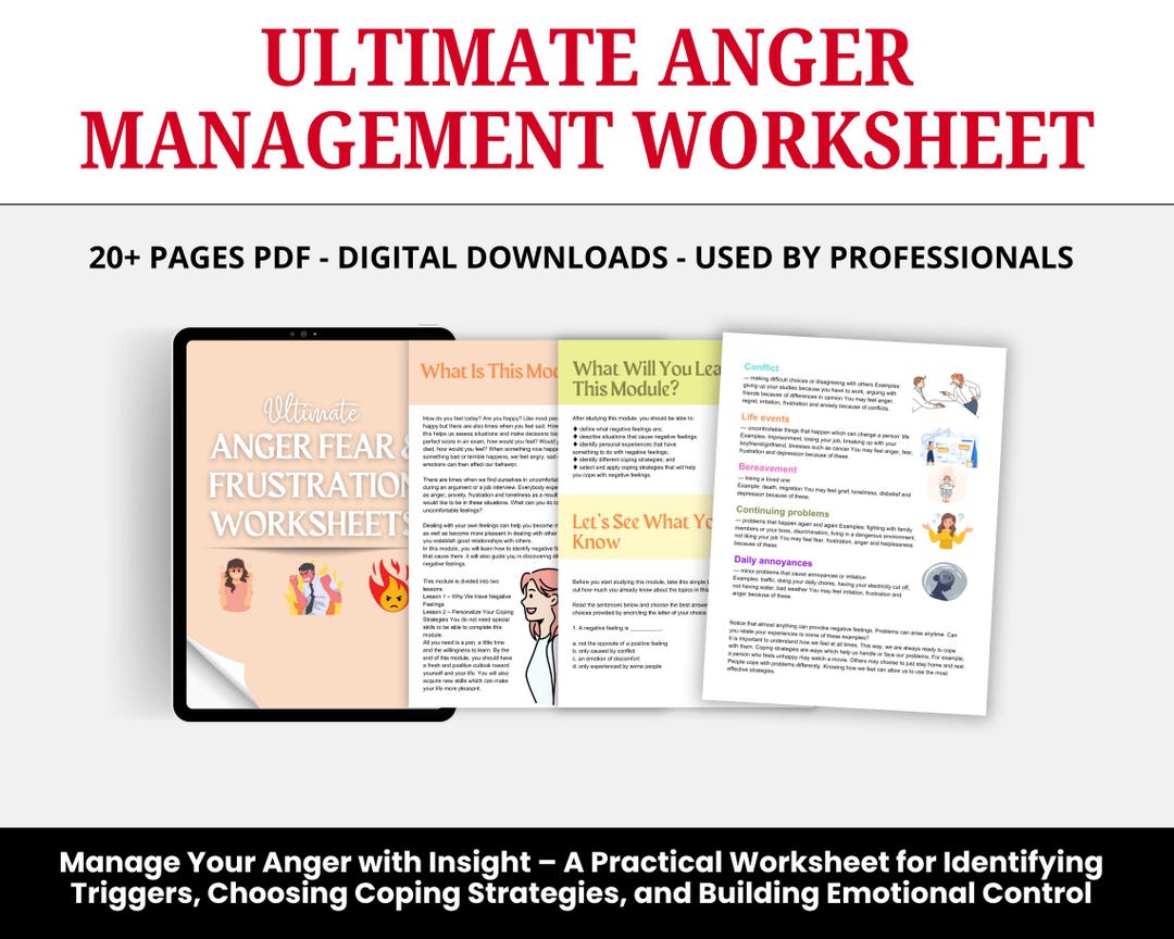 Anger Management Workbook Therapy Worksheets Calming Strategies Self ...