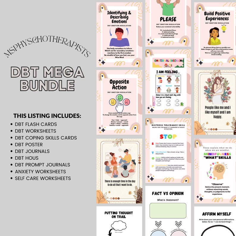DBT Mega Bundle, 1000 Items DBT Coping Skills Posters Flashcards ...