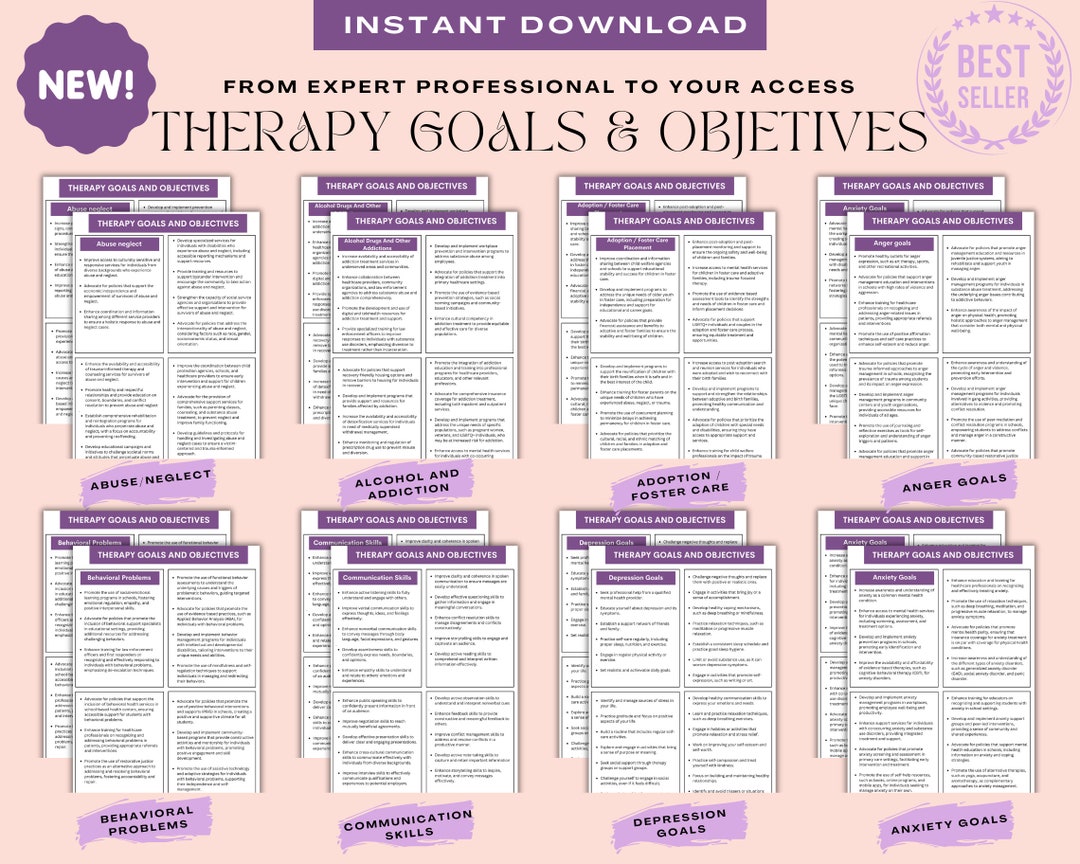 Therapy Goals and Objectives Bundle, Clinical Therapy Notes, Therapist ...