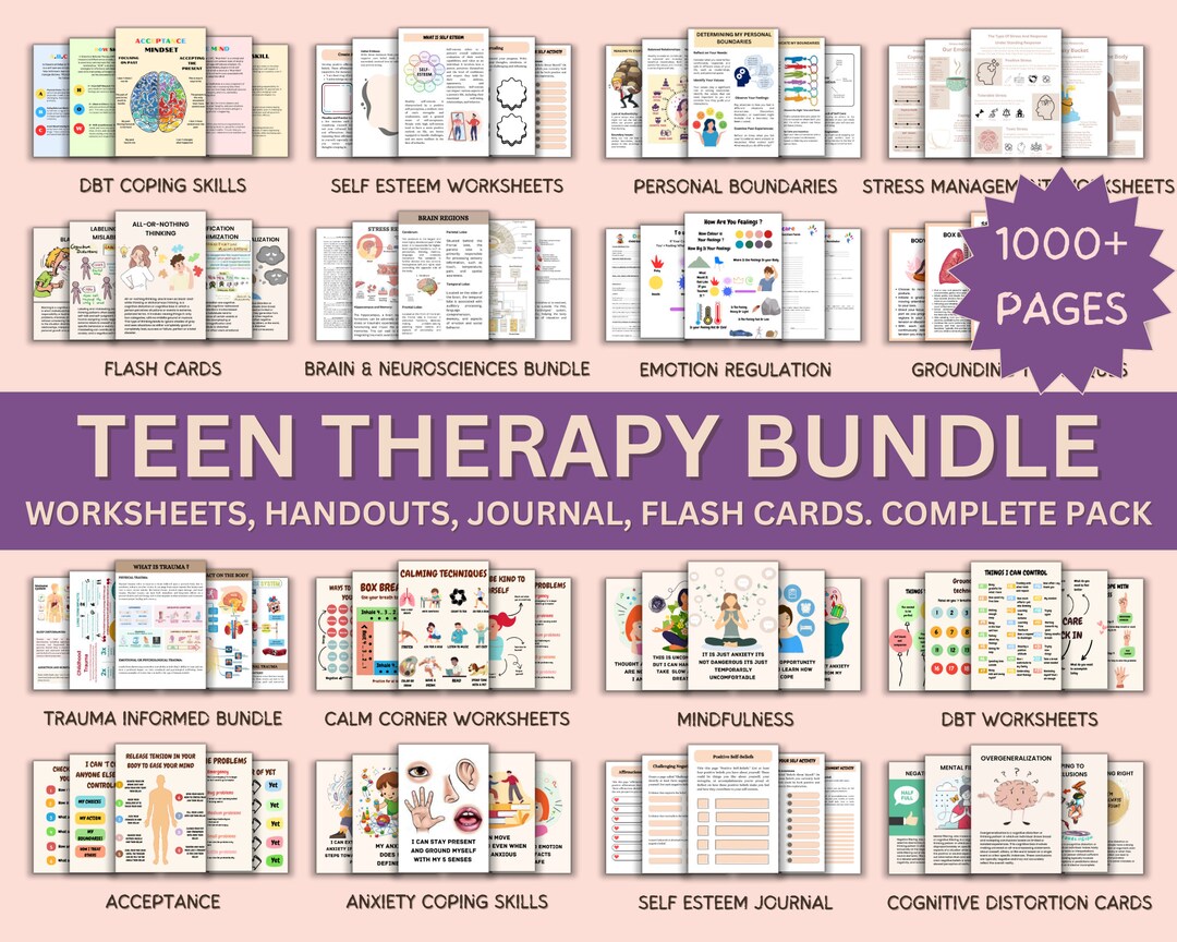 Teen Therapy Mega Worksheet Bundle, Therapy Workbook, Therapist Journal ...