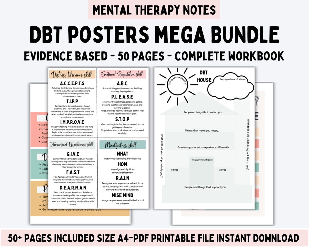 DBT Bundle Coping Skills Printable Poster Handout Cheat Sheet ...