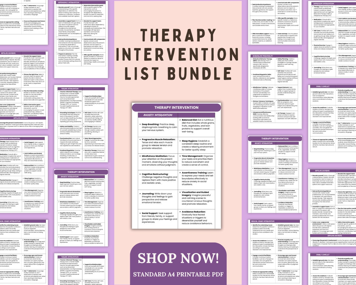 Therapeutic Interventions, Therapy Intervention List, Therapist Cheat ...