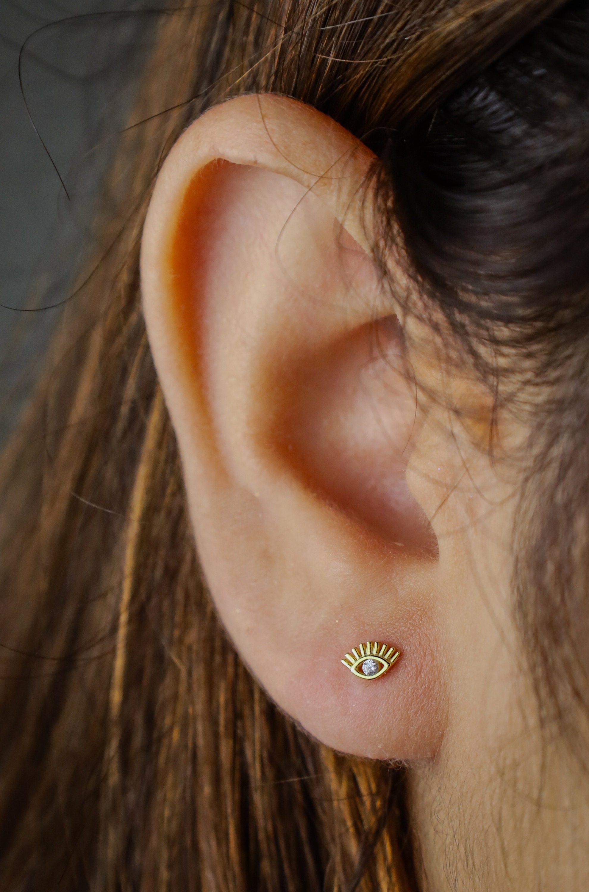 Tiny Evil Eye Stud, Cartilage Earring, Tragus, Cartilage Stud, Paved Evil Eye Stud, Tiny ...