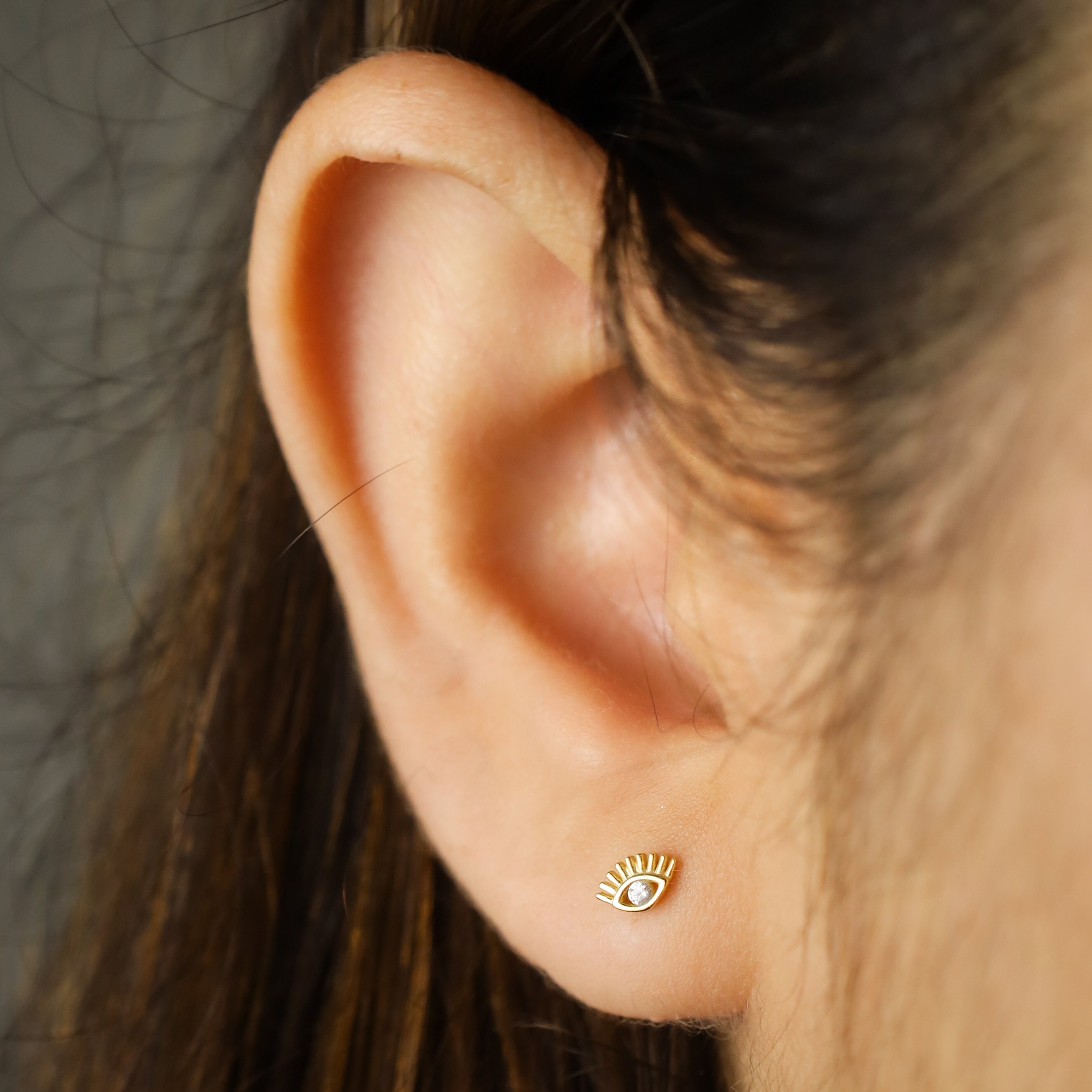 Tiny Evil Eye Stud, Cartilage Earring, Tragus, Cartilage Stud, Paved Evil Eye Stud, Tiny ...