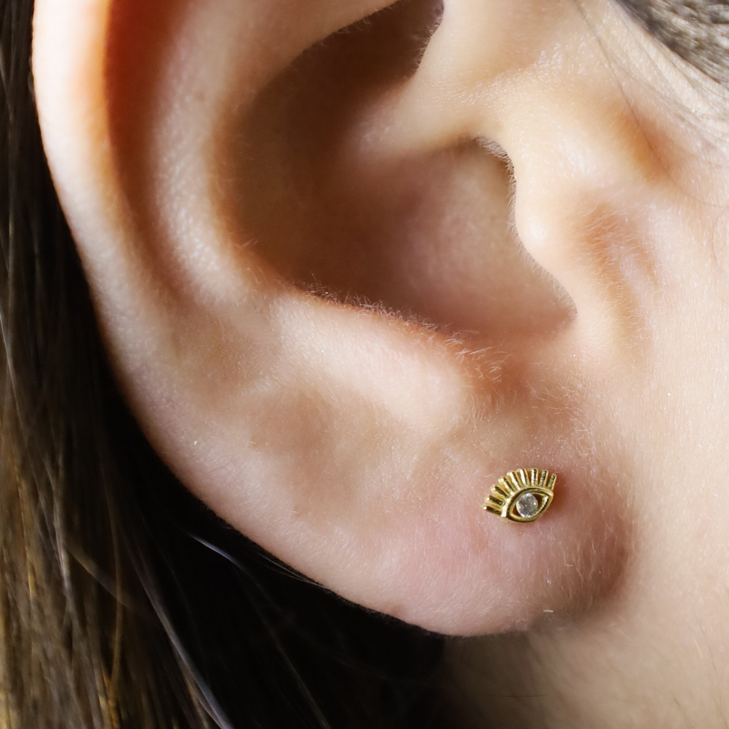 Tiny Evil Eye Stud, Cartilage Earring, Tragus, Cartilage Stud, Paved Evil Eye Stud, Tiny ...