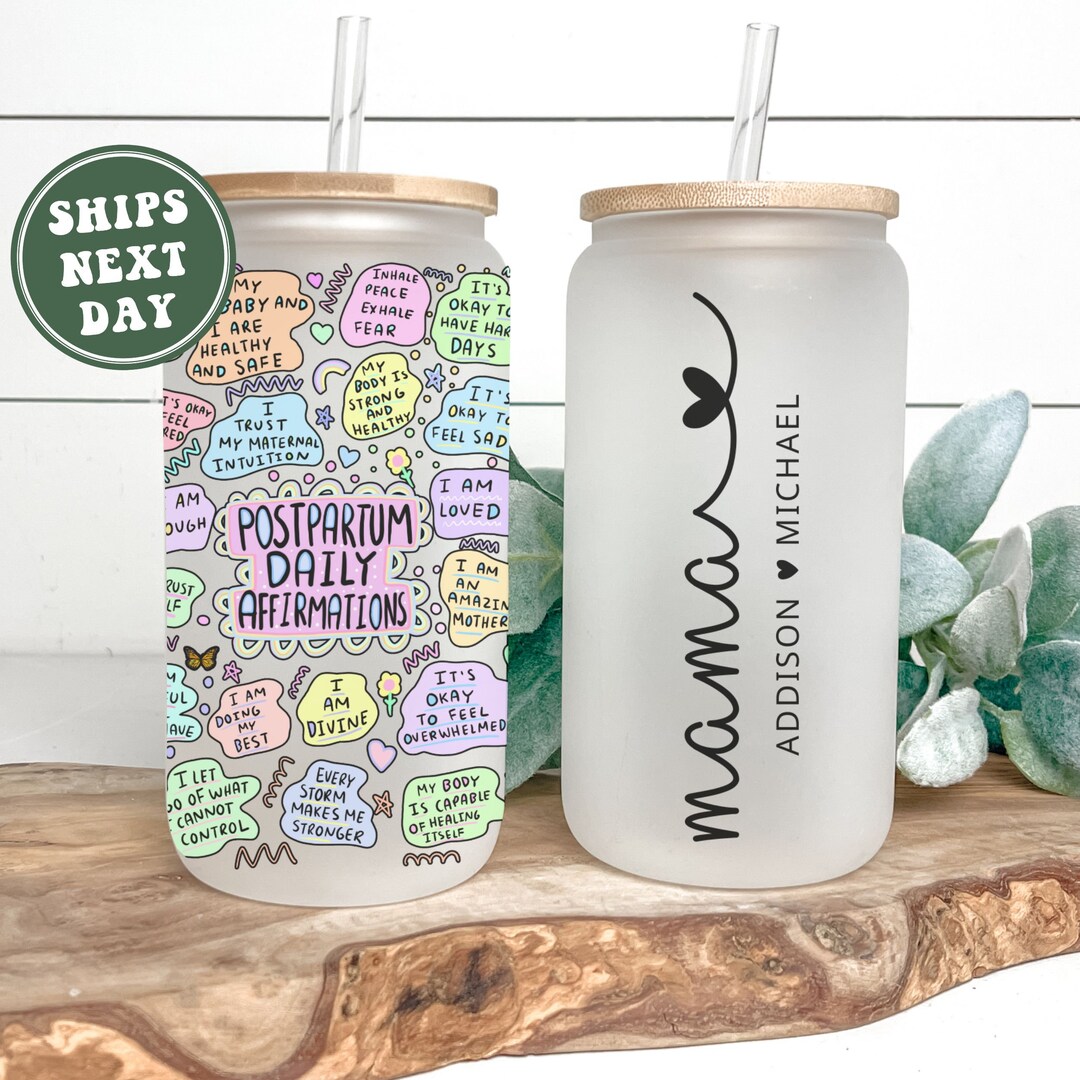 Personalized Postpartum Glass Cup, Custom Postpartum Frosted Glass ...