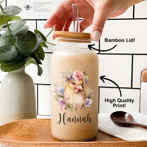 Personalized Chicken Glass Cup, Custom Chicken Frosted Glass Cup ...